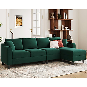 Belffin Velvet Convertible Sectional Sofa L Shaped Couch Reversible Sectional Sofa with Chaise Velvet 4 Seat Sectional Sofa (Green)…