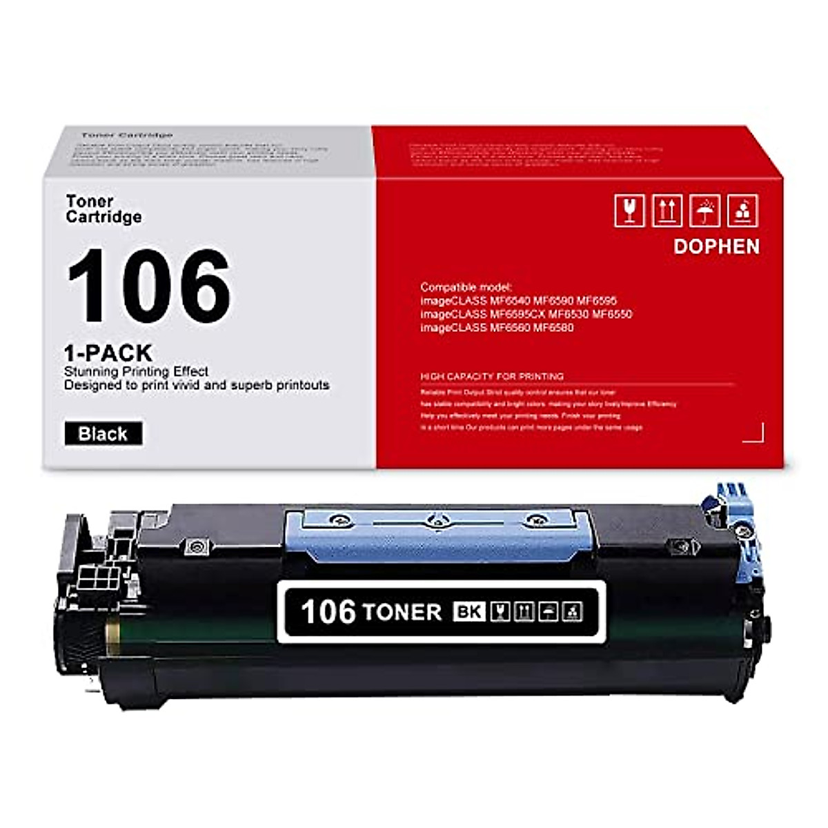106 Toner Cartridge Black (‎0264B001AA): DOPHEN 1 Pack Compatible 106 Toner Replacement for Canon imageCLASS MF6540 MF6590 MF6595 MF6595CX MF6530 MF6550 MF6560 6580 Printer,106 Ink Cartridge