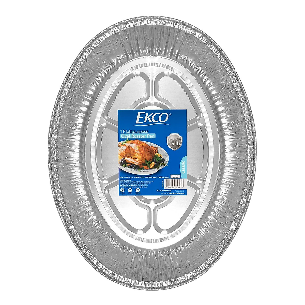 EKCO – Aluminum Turkey Roaster Pan (Oval) 50-count of 18x14” (3.5” Depth) - Disposable Foil Pans - Heavy-Duty Aluminum Baking Pans & Serving Trays – Drip Pan & Casserole Dish, BBQ-Safe (Recyclable)