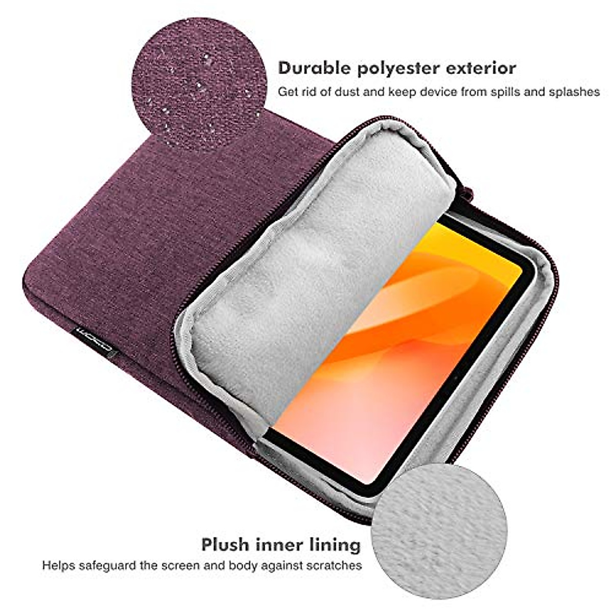 MoKo 12.9 Inch Laptop Sleeve Case Fits iPad Pro 12.9 M2 2022/2021/2020, Galaxy Tab S8+/S9+ 12.4 2022/2023, Surface Laptop Go 12.4", Polyester Bag Fit with Apple Pencil and Smart Keyboard, Purple