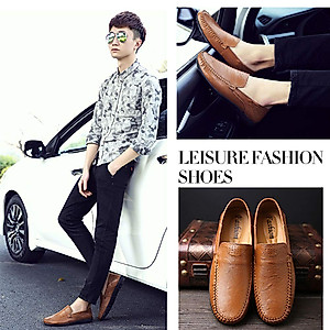 Lapens Men's Driving Shoes Premium Genuine Leather Fashion Slipper Casual Slip On Fashion Sneakers Breathable Mules Sandals Loafers Shoes LPMLFS1588-RB45 Red/Brown