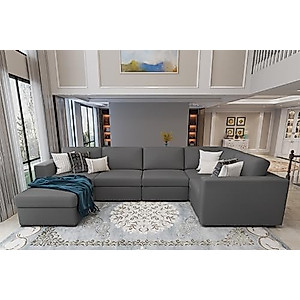Sectional Couches for Living Room: Modular L Shaped Couch with Ottoman - Grey U Shape Sofa Furniture Set 6 Piece Modern Upholstered Oversized Daybed Sleeper Sofas