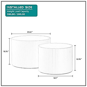 kevinplus White Round Nesting Coffee Table Set of 2 Modern Drum Side Table End Table for Living Room, Wood Circle Embossed Design Coffee Table Contemporary Living Room Table Set, Matte White