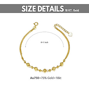 18K Yellow Gold Ball Bracelet Jewelry Gift for Women, Dainty Real Gold Italian Double Chain Bracelets Fine Jewelry Gift for Her, Wife, Girlfriend 6.5"+1"