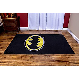 DC Comics Batman Emblem 48'' x 72'' Rug - Batman Logo - Black Background & Yellow Mark - Officially Licensed - Super Soft & Thick Surface - 100% Polyester
