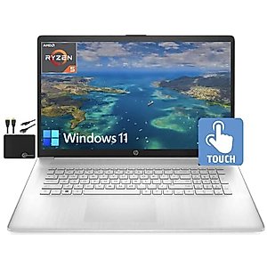 HP 2022 Newest 17.3" HD+ Touchscreen Laptop Computer, Hexa-Core AMD Ryzen 5 5500U (Upto 4.0GHz, Beats i7-1065G7), 12GB RAM, 1TB HDD, WiFi, HDMI, USB-C, Bluetooth, Windows 11+MarxsolCables