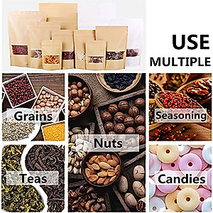100pcs Kraft Bags with Window Zipper Lock Stand Up Bulk Pouches Resealable 7×10in