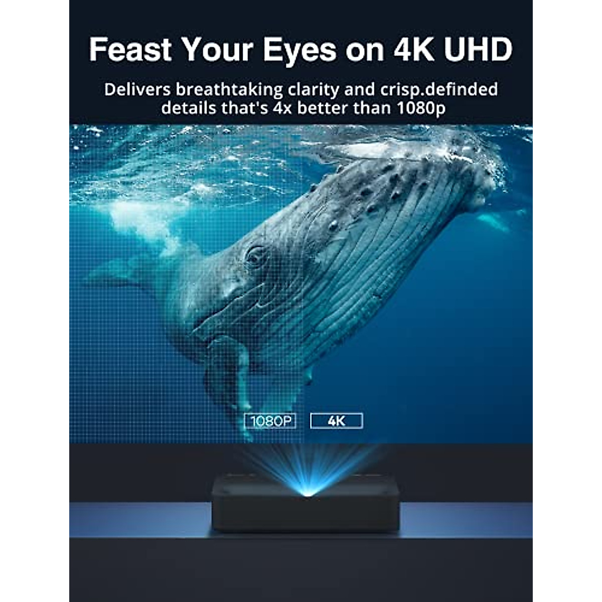 4K UHD Laser TV Home Theatre Projector, Ultra Short Throw, Built-in Harman Kardon Speaker, HDR10, Smart Android System 25000H Lamp Life Eye Protection, Black