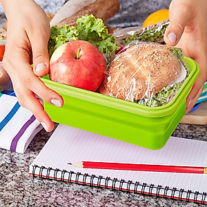 Nuenen Set of 8 Collapsible Food Storage Containers with Lids Silicone Flat Collapsible Bowls for Stacks Travel Camping Meal Prep Container for Kitchen, Freezer Microwave Dishwasher Safe (Rectangular)