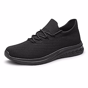 vibdiv Mens Non Slip Walking Sneakers Shoes - Lightweight Breathable Casual Mesh Slip on Running Shoes Comfortable for Men (AllBlack, Adult, Men, Numeric_10, Numeric, us_Footwear_Size_System, Medium)