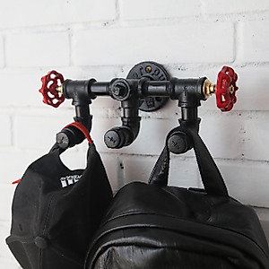 Y-Nut Industrial Pipe Robe Towel Rack Hooks - Rustic Iron Clothes Coat Hanger Holders with Screws and Valve HOOK-03-V