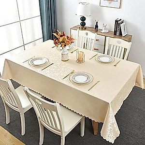 Romanstile Rectangle Vinyl Tablecloth,100% Waterproof Heavy Duty Oil Spill Proof Stain Resistant Plastic PU Table Cover with Flannel Backing for Kitchen/Dining/Parties（Rose Beige, 60 x 84
