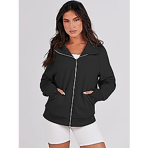 ANRABESS Women's Hoodies 2023 Fall Jacket Cropped Hooded Sweater Casual Long Sleeve Sweatshirts Full Zip Up Trendy Clothes Teen Girl Y2K Winter Cute Tops 1128heise-M Black