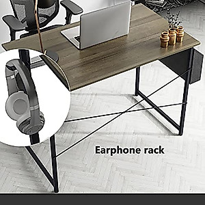 SogesHome 39.37 inches Computer Desk Laptop Table Home Office Workstation Gaming Desk Writing Table with Side Storage Box, Earphone Rack, Teak