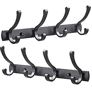 Spotact Wall Mounted Coat Rack, 4 Dual Hooks for Hanging Coats Black Towel Hanger 13.8”x1.3” Anti-Rust Clothes Hook for Entryway, Bathroom, Room, Kitchen (4 Hooks(2 Packs))