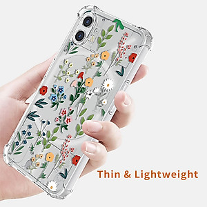KOARWVC Case for Nothing Phone 2 Case, A065 with HD Screen Protectors, Clear with Design TPU Shock Absorption Slim Garden Floral Pattern Protective Back Cover Cases for Nothing Phone 2 Spring Floral