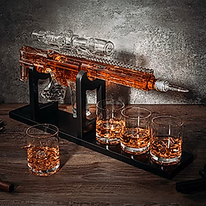 AR15 Whiskey Decanter Set - Limited Edition with Silencer Stopper - 640ml & 4 310 mL Bullet Glasses - Unique Gift - Drinking Party Accessory, Handmade Sniper Gun Liquor Decanter, Tik Tok Gun Decanter