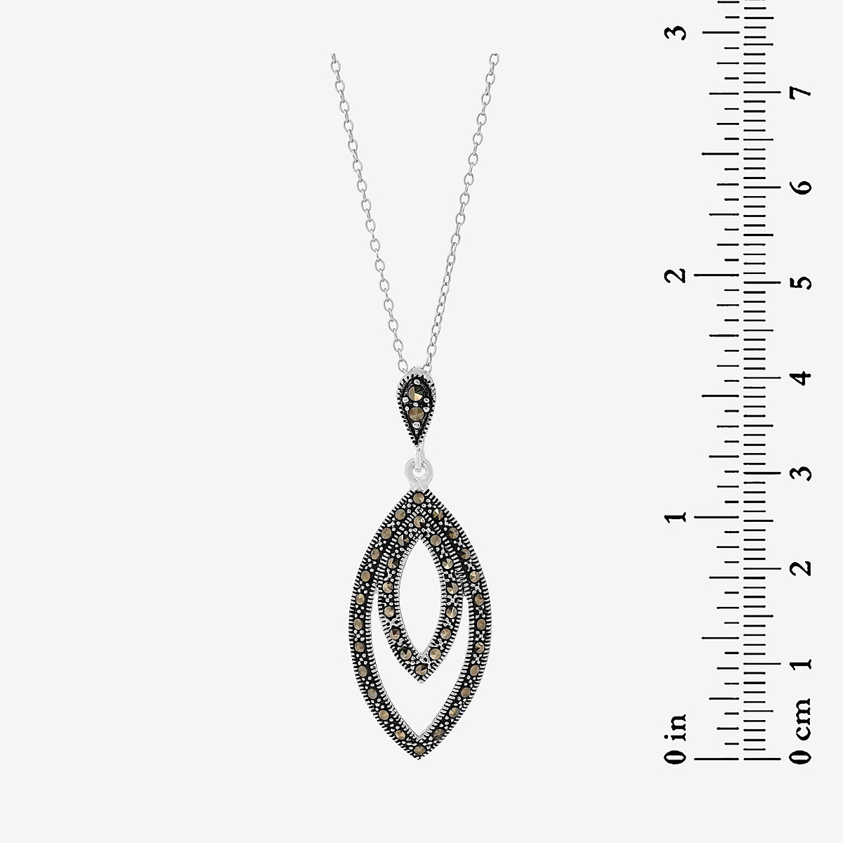 Designs by Helen Andrews Sterling Silver Marcasite Marquise Pendant, Including 18" Chain