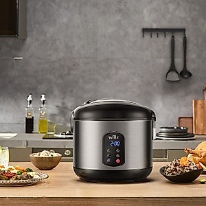 Willz Rice Cooker, Slow Cooker, Food Steamer & Warmer, 12 Cup Cooked/ 6 Cup Uncooked, with 5 Preset Programs, Non Stick Bowl & Steam Basket, Stainless Steel