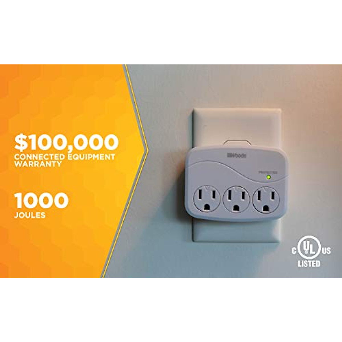 Woods 41034 Surge Protector with 3 Power, 3-Outlet 1000J of Protection