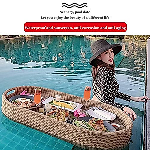 Rattan Woven Serving Tray Food Tray with Handles Luxury Floating Serving Tray Table Swimming Pool Floating Tray for Pool Serving for Wedding Photography Photo Shoot (Color : Khaki)
