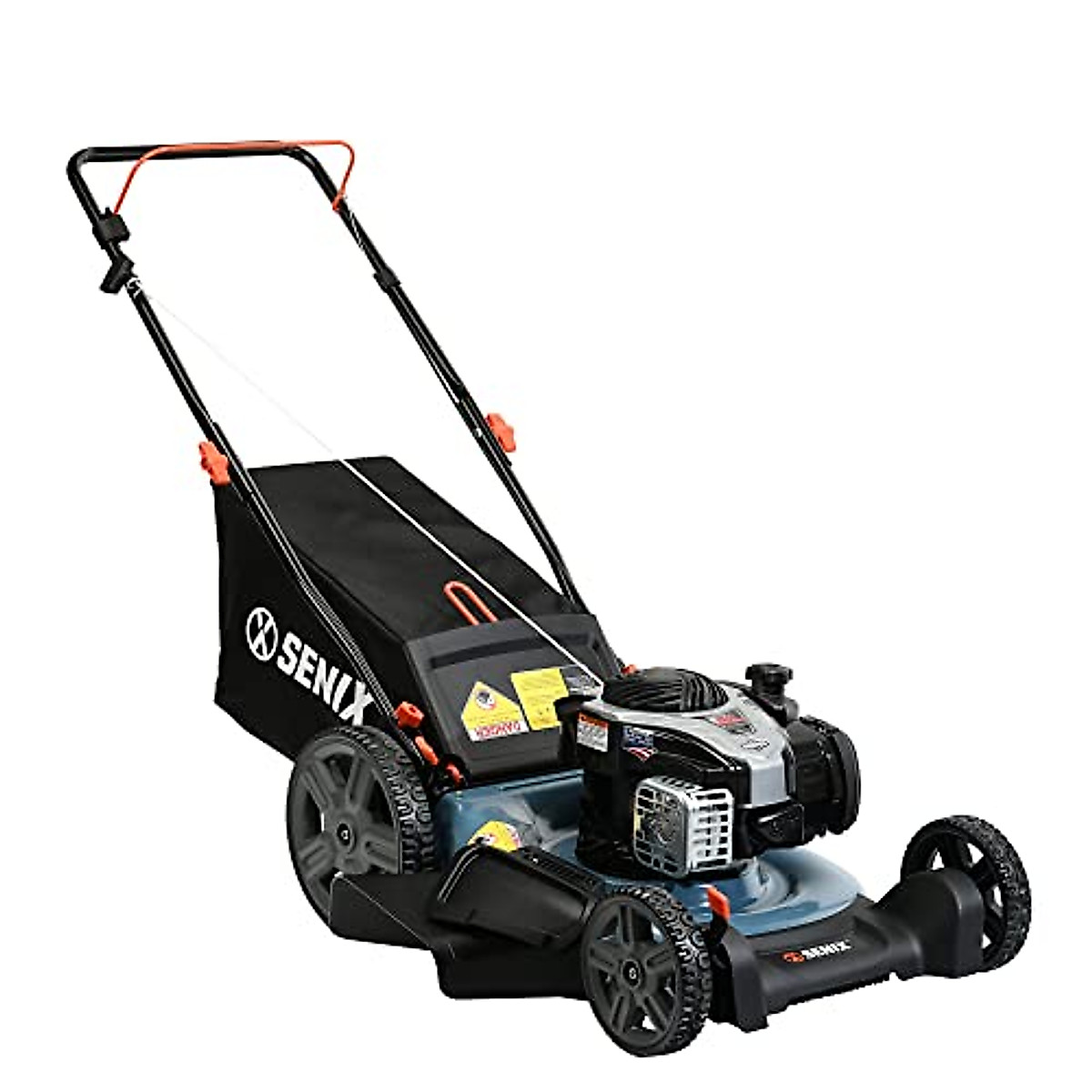 SENIX Gas Lawn Mower, 21-Inch, 140 cc 4-Cycle Briggs & Stratton Engine, 3-in-1 Push Lawnmower, 6-Position Height Adjustment with 11-Inch Rear Wheels, LSPG-M7, Blue
