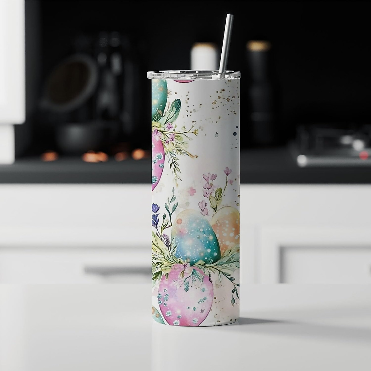 Tumbler with Lid and Straw Easter Egg Thermos Coffee Travel Mug Cute Cups 20 oz Insulated Tumbler for Daily Holiday Decor Gift Coffee Cup