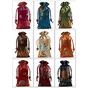 Startdy Silk brocade Double layer Drawstring Pouch Candy Sachet wallet Jewelry bag W3"H6" (6pcs )