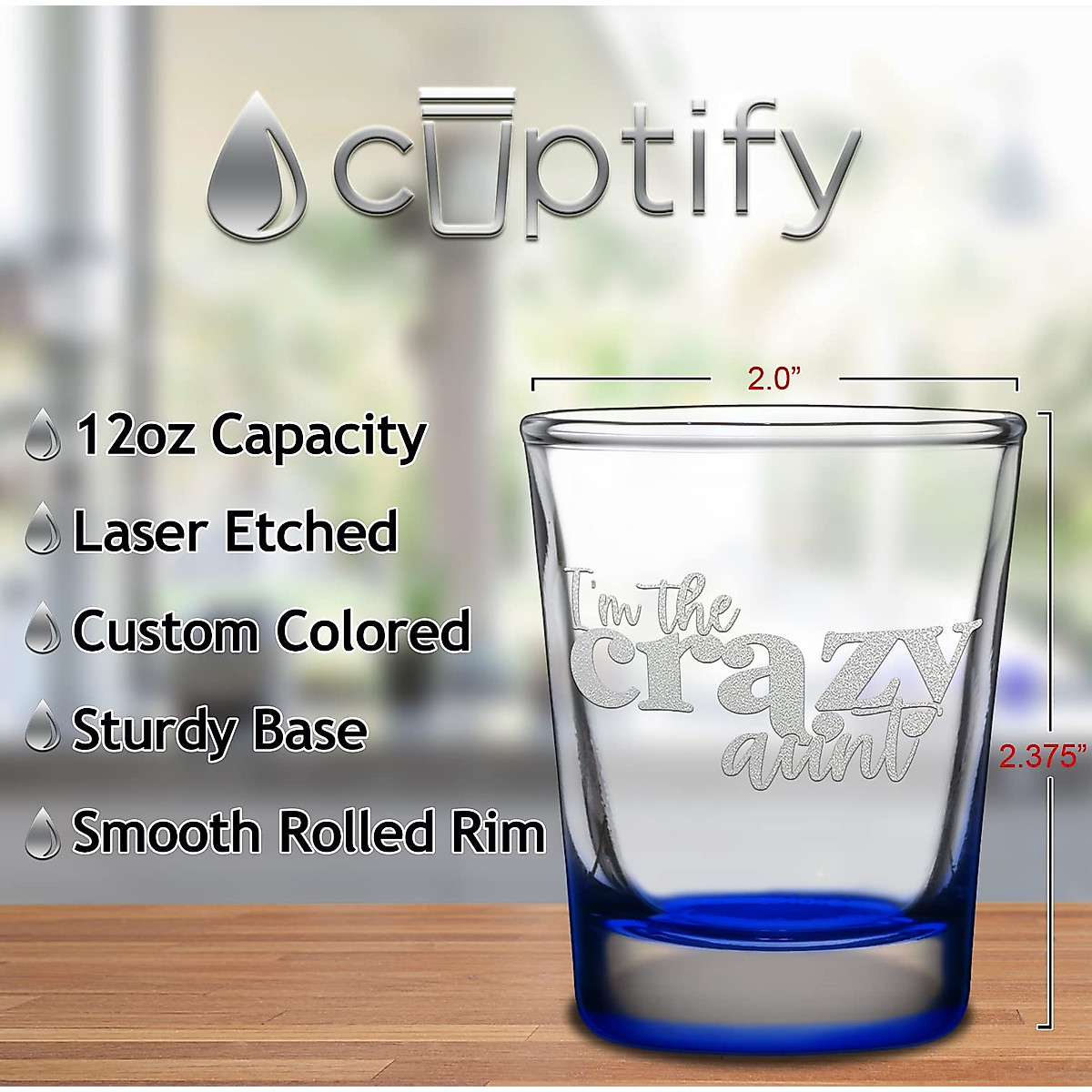 I'm The Crazy Aunt 2oz Blue Bottom Shot Glasses Set of 2 Etched Party Favors Cool Birthday Gifts for Auntie, Her, Sister, Women