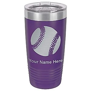 LaserGram 20oz Vacuum Insulated Tumbler Mug, Baseball Ball, Personalized Engraving Included (Dark Purple)