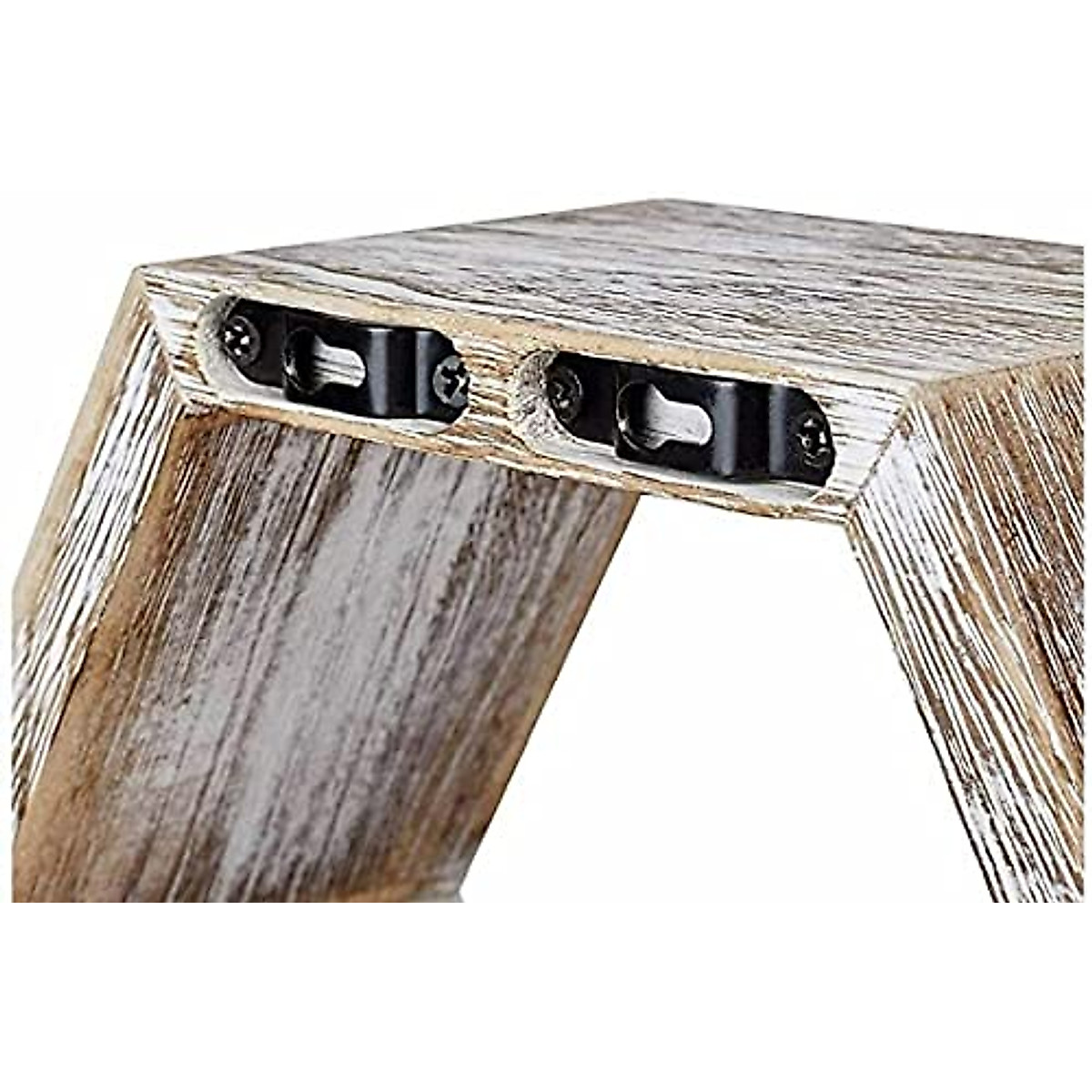 AlphaCo Rustic Wall Mounted Hexagonal Shelves for Living Room, Bedroom, Office or for Home Supplies in Bathroom or Kitchen, Round Wall Shelf, Set of 6 - Rustic Gray Wood 3 Hexagon Shelves-Boxes