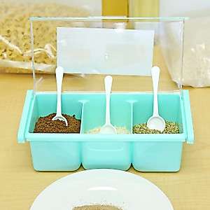 Southern Homewares 3 Container Spice Pot Blue Acrylic with Spoons and Lid Seasoning Box Spice Serving Box Table Service