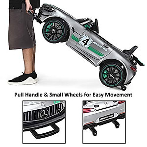 Costzon Ride On Car, 12V Licensed Mercedes Benz AMG Electric Vehicle w/Remote Control, Opening Doors, Head/Rear Lights, Swing Function, MP3 USB TF Input, Horn, High/Low Speed for Kids (Silver)