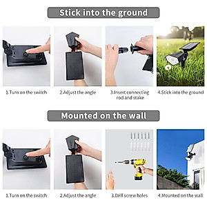 AB-1 2 Pack Solar Landscape Spot Lights Outdoor, Color Adjustable from White Light to Warm Light,2-in-1 4 Modes Waterproof Solar Powered Lights for Yard Garden Patio Driveway Pool