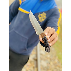 Uniqueya Artifacts Fixed Blade Outdoor Knife with Stainless Steel Blade, 4.5-Inches Handmade Full Tang bushcraft Knife Ideal For Outdoor Activities, Silver, Black, Brown, 1.5x9