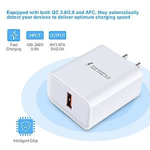 Quick Charge 3.0 Wall Charger Block Plug,USB Cube Power Adapter Fast Charging Block for Samsung Galaxy S24 S23FE A15 A25 A14 A13 A54 S22 S21 S10 S9 S8 A20 A12 A53 A03S A04S A51 A52 A24 A23 A34,Note 20