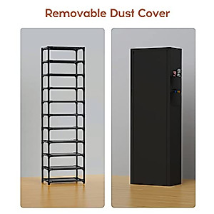 VTRIN Narrow Shoe Rack with Covers 10 Tiers Tall Shoe Rack for Closet Entryway Sturdy Shoe Rack Organizer Holds 20-22 Pairs Free Standing Shoe Storage Cabinet with Dustproof Cover Shoe Shelf