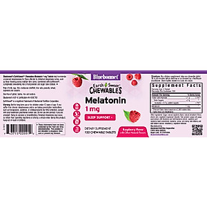 Bluebonnet Nutrition EarthSweet Melatonin 1 mg Fast-Acting Quick Dissolve Nighttime Relaxation & Restful Sleep Support - Sleep Aid - Gluten-Free, Vegan - Raspberry Flavor - 120 Chewable Tablets