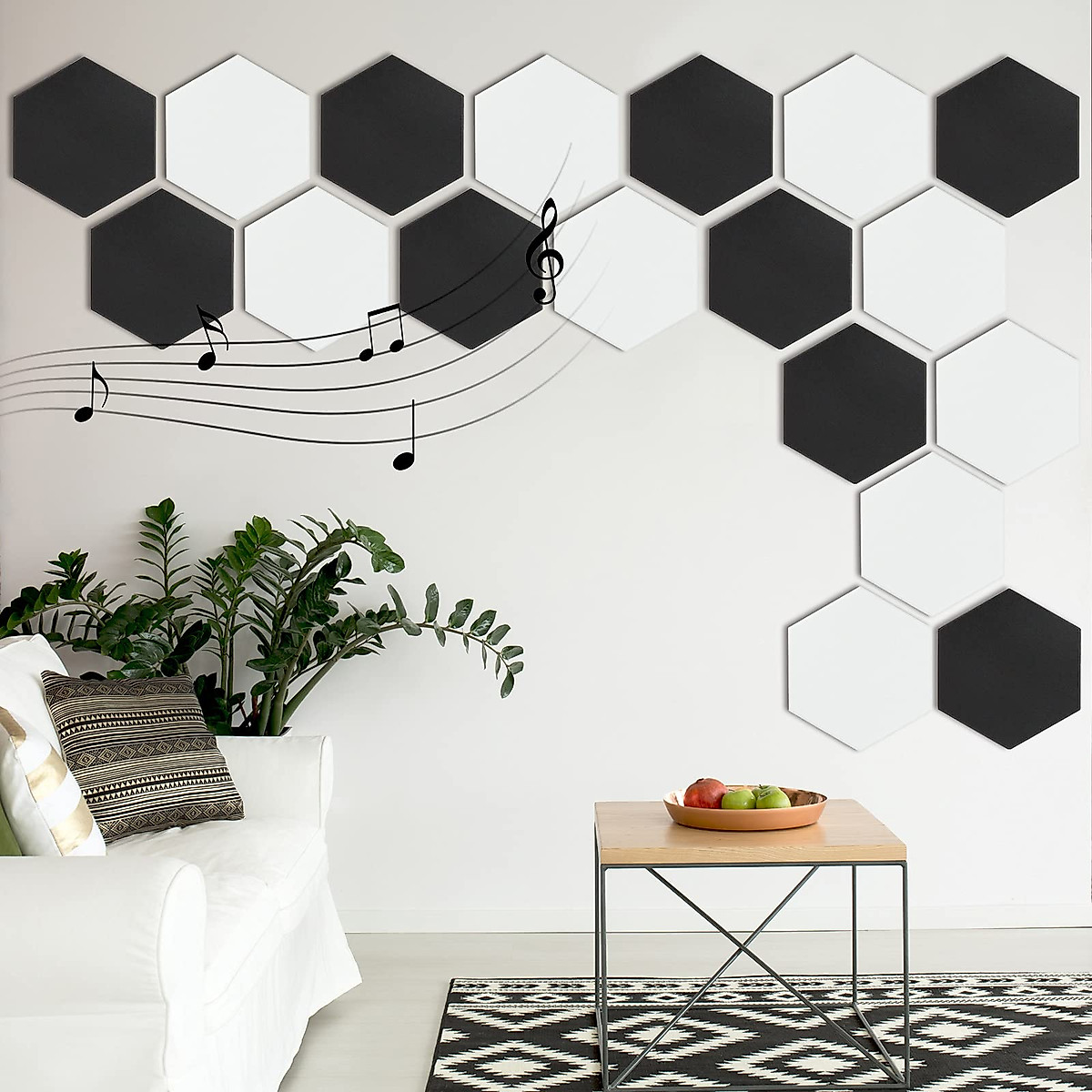 BXI Sound Absorber - 16 Pack Self-adhesive 14.2 X 12.3 X 0.4 Inches Acoustic Absorption Panels, Hexagon Sound Absorbing Panels for Wall and Ceiling Acoustic Treatment