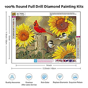 PHANTASYART Sunflower Diamond Painting Kits for Adults and Kids, Diamond Painting Sunflower Diamond Art Kits,5D Diamond Painting Art Sunflower Kits Diamond Art Songbirds for Home Wall Decor 12x16inch