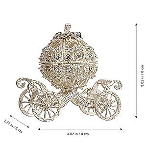 NUOBESTY Cinderella Pumpkin Carriage Decorative Hinged Jewelry Trinket Box Silver Rhinestone Jewelry Display Holder Unique Gift for Grils Women