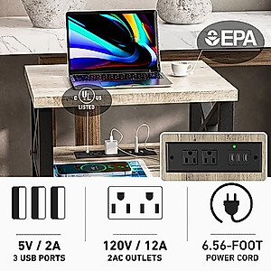 runjuly Rattan Nightstand with Lock, End Table with Charging Station, Side Table with Rattan Door and Open Shelf, Wooden Farmhouse Bedside Table for Bedroom, Living Room, Dorm