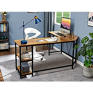 GreenForest L Shaped Computer Desk with Storage Shelves, 66 inch Modern Large Corner Gaming Desk for Home Office PC Workstation Space Saving Space, Walnut