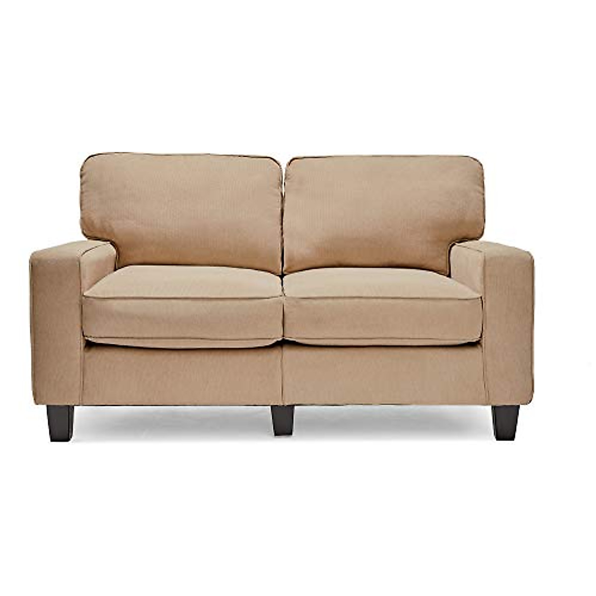 Serta Palisades Upholstered Sofas for Living Room Modern Design Couch, Straight Arms, Soft Fabric Upholstery, Tool-Free Assembly, 61" Loveseat, Sand Beige