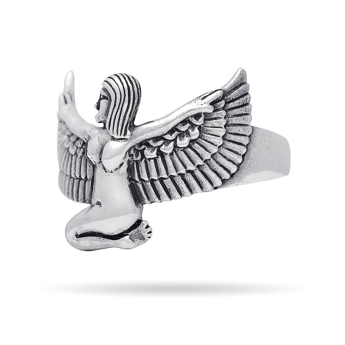 925 Sterling Silver Egyptian Goddess Isis Hathor Sekhmet Winged Ring (8)