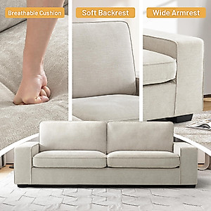EASELAND Sofa Couch, 88" Chenille Loveseat for Living Room, 3 Seater Lounge Sofa for Bedroom with Removable Back and Seat Cushions, Modern Deep Seat Comfy Couch with Solid Wood Legs and Armrest(Beige)