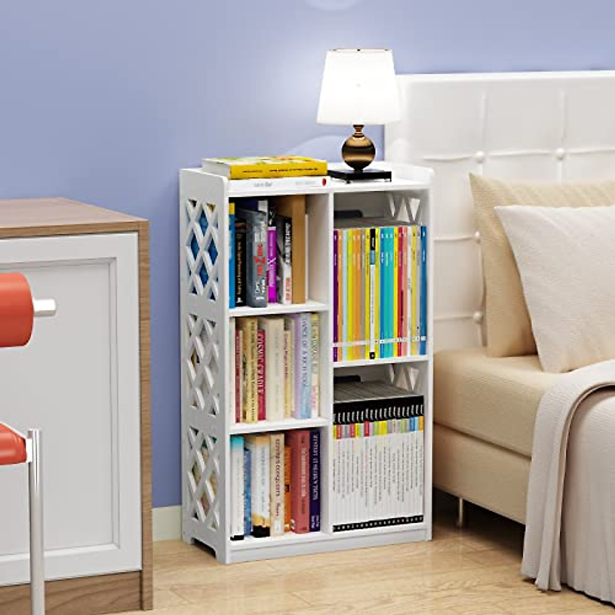 Rerii Bookcase, Small Bookshelf, Kids Book Case Open Shelf with 5 Cube Storage Organizer for Bedroom Living Room Office, White