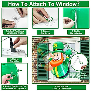 TURNMEON 3.5 Ft St. Patrick's Day Inflatable Decoration Outdoor Blow Up Leprechaun Holds Shamrocks Clover Lean Out from Window with LED Lights Irish St.Patrick's Day Decorations Yard Lawn Garden Party