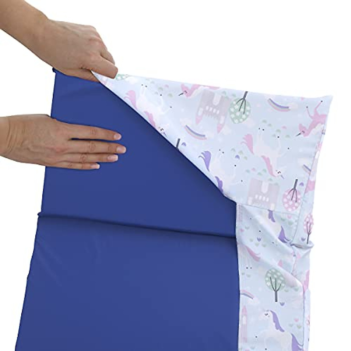 Everything Kids Unicorn, Castle, Rainbow Blue, Pink and Lavender Preschool Nap Pad Sheet