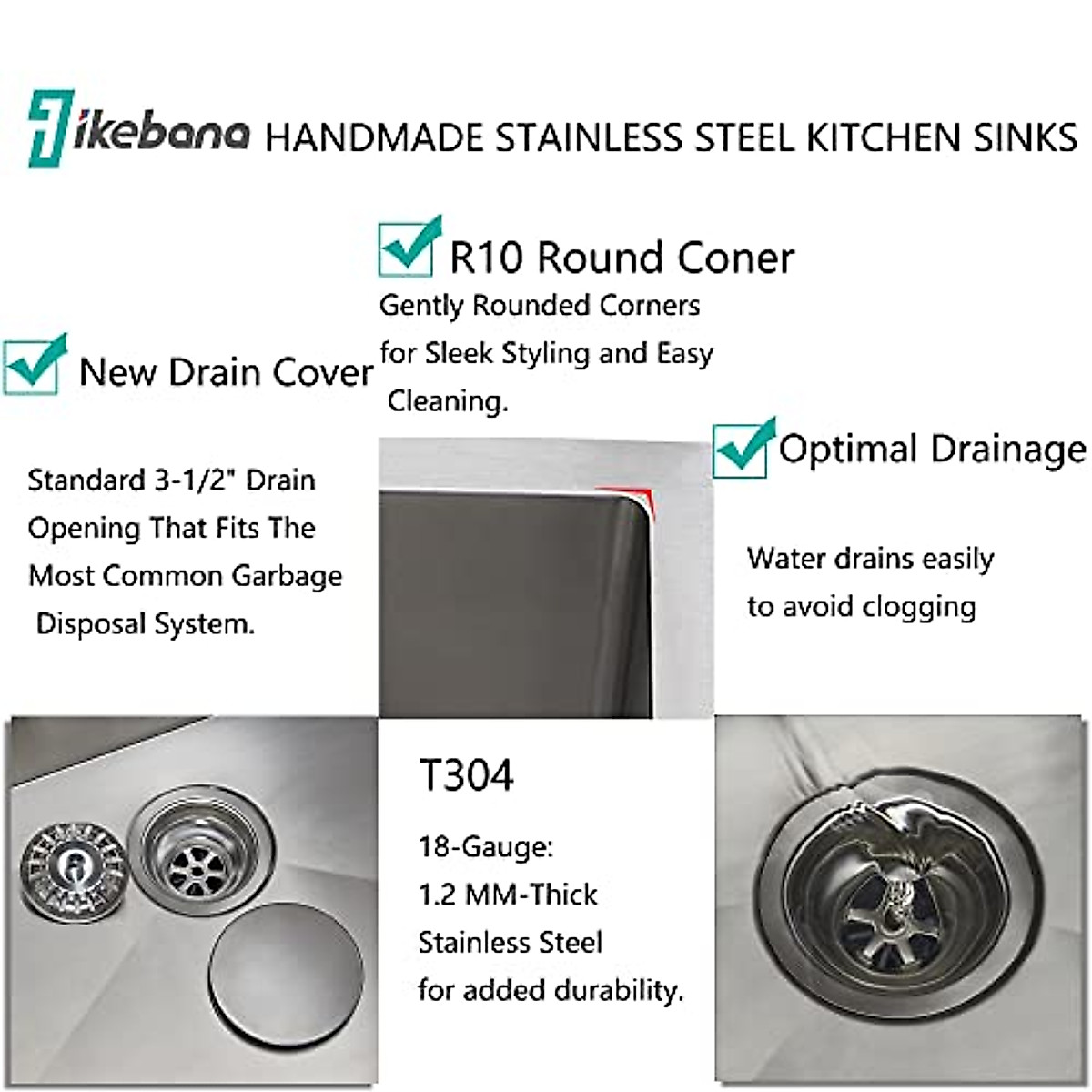 IKEBANA Undermount Bar Sink,15 x 15 Inch 18 Gauge Single Bowl Small Wet Bar Sink, Brushed Nickel Stainless Steel Prep Rv Kitchen Sink with Bottom Grid and Strainer